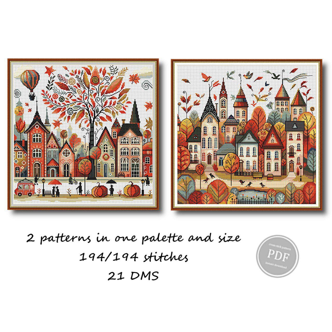 Cross Stitch Pattern Autumn Town, Fairytale Town for Cross Stitch ...