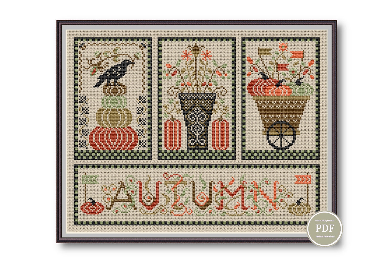 Cross Stitch Pattern Set 4 Seasons Triptych Spring Summer Autumn Winter ...