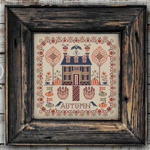 Autumn House Cross Stitch Pattern PDF, Fall Cottage Garden Sampler ...