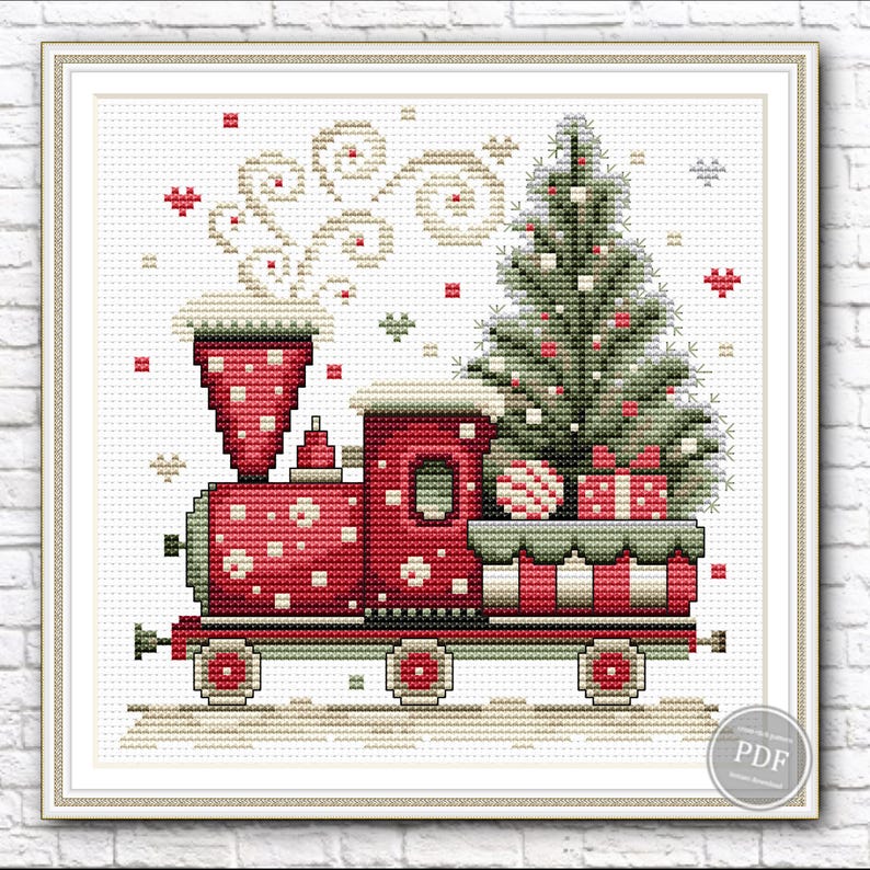 Christmas Train Cross Stitch Pattern, Holiday Winter Embroidery ...