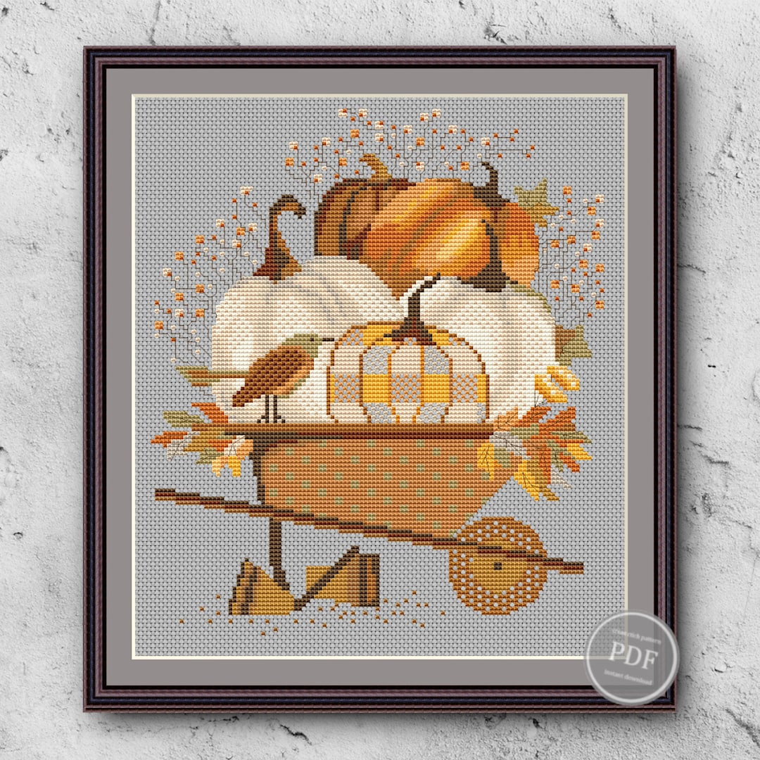 Autumn Cross Stitch Pattern PDF – Big Pumpkins Harvest, Halloween ...