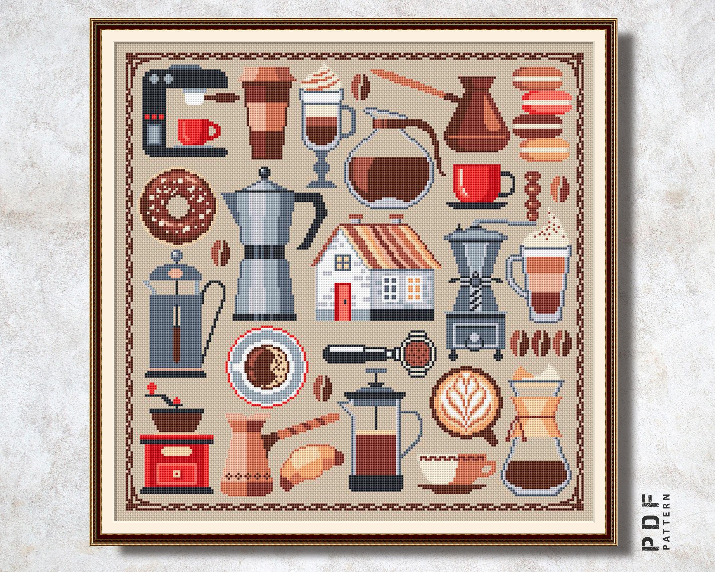 Kitchen Sampler Cross Stitch Set Coffee Cross Stitch Chart Cozy Cross ...