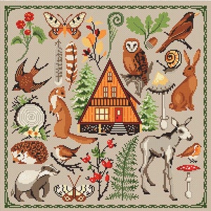 Forest Cross Stitch Pattern PDF Woodland Cottage Stitching Wildlife ...