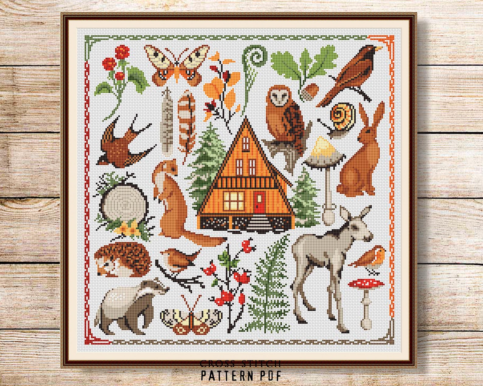 Woodland Cross Stitch Pattern Set Mushrooms Forest Embroidery Nature ...