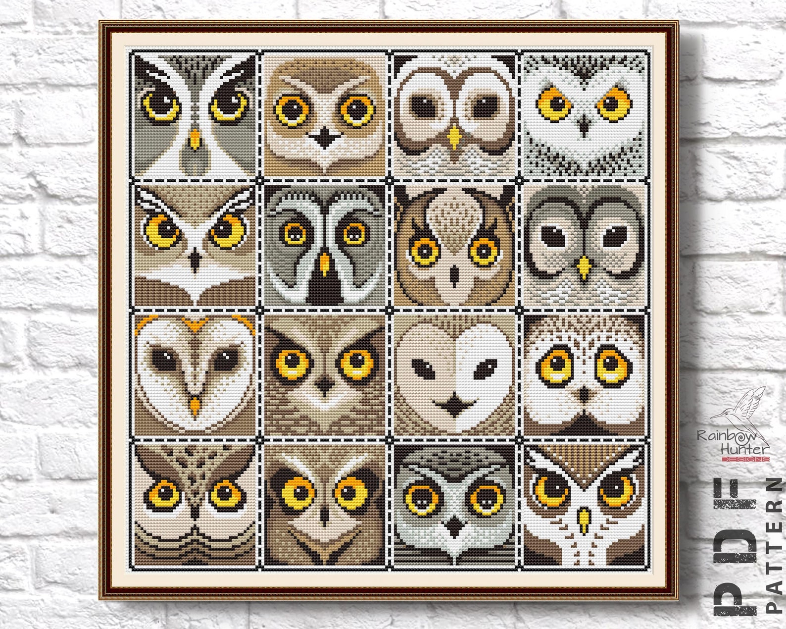 Owl Patchwork Cross Stitch Sampler Xstitch Squares Owl Modern - Etsy