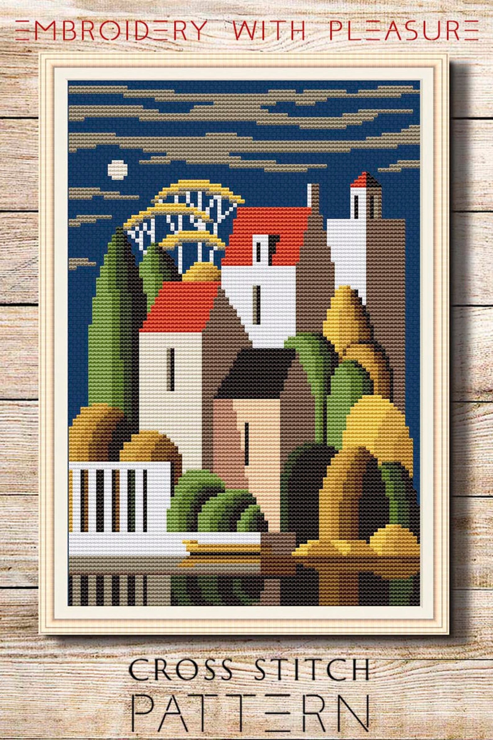 Cross Stitch Pattern Minimalistic Style Cross Stitch Chart Houses Cross ...