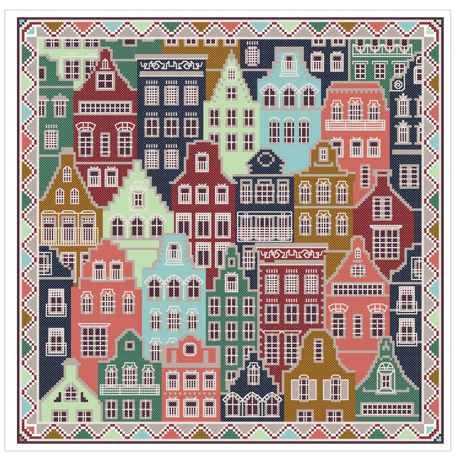 Patchwork Cross Stitch Pattern Dutch City Simple Embroidery - Etsy