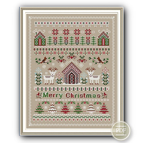 Christmas Sampler Primitive Winter Cross Stitch Winter - Etsy