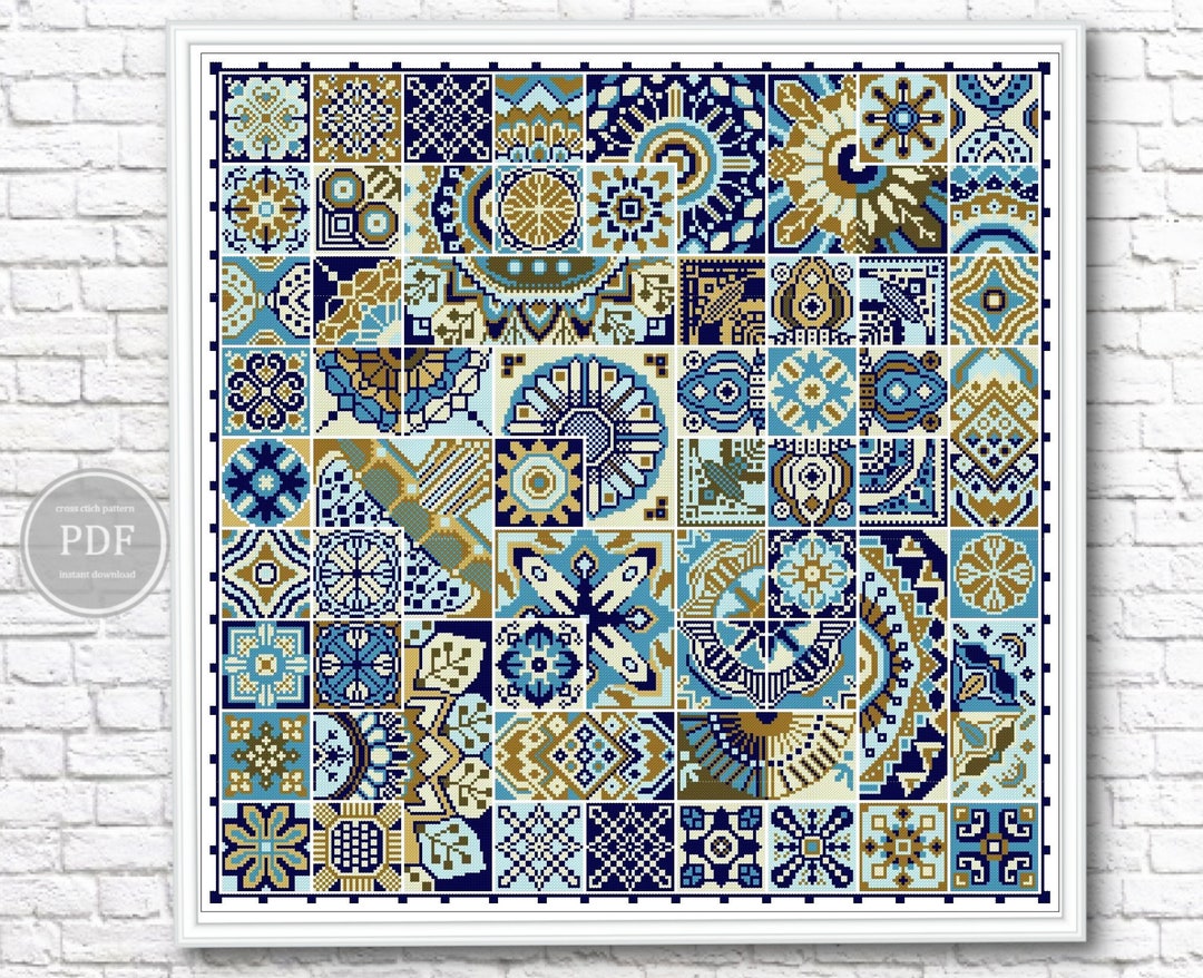 Sampler Patchwork Squares Cross Stitch Mosaic PDF Monochrome Modern ...