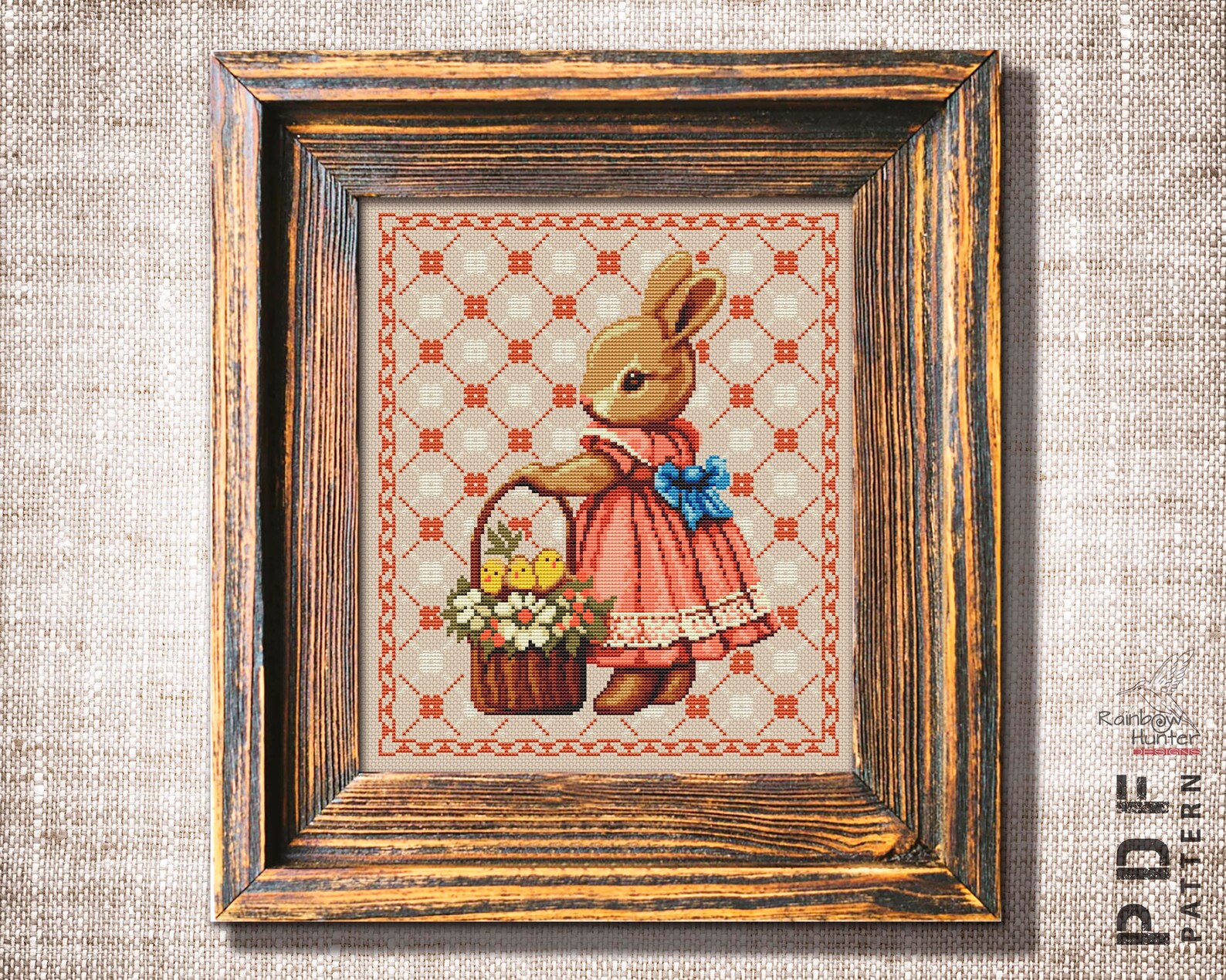 Easter Sampler Cross Stitch Pattern Bunny in Pink Simple Embroidery ...