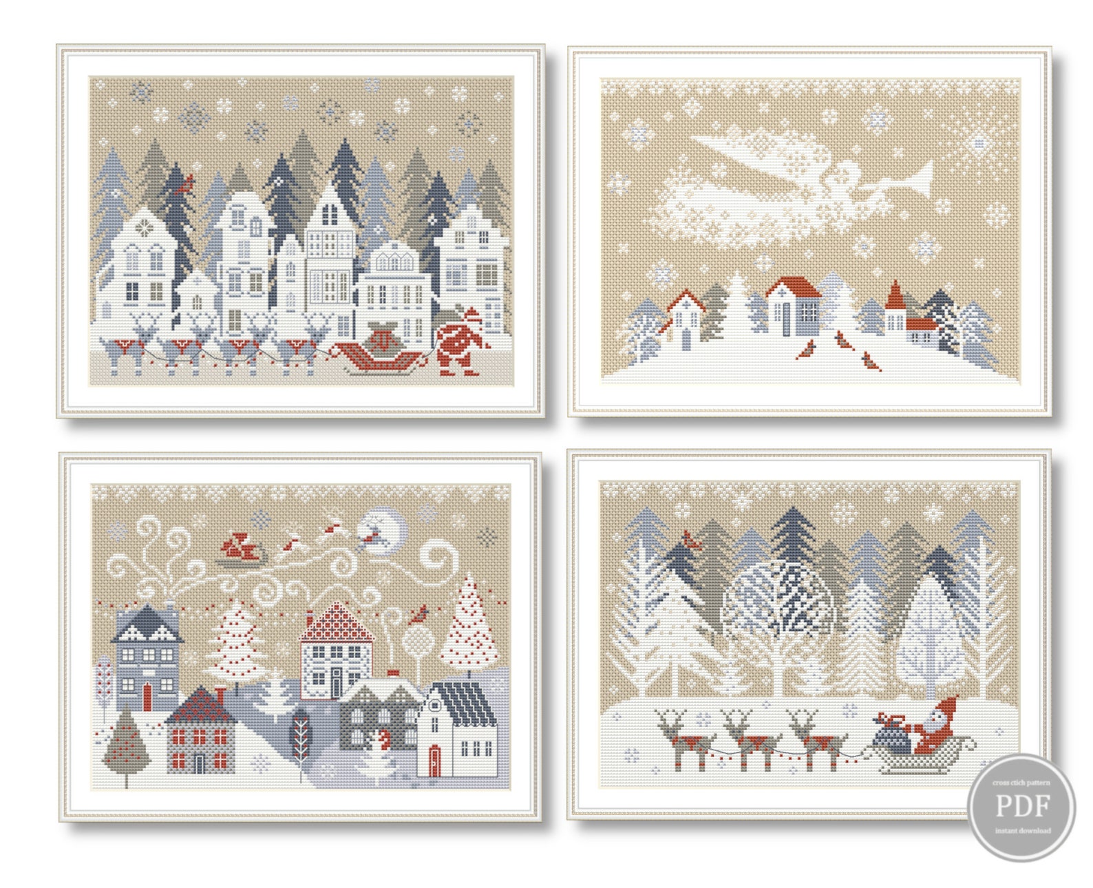 Sampler Christmas Cross Stitch Pattern Set 4 Pattern Christmas - Etsy
