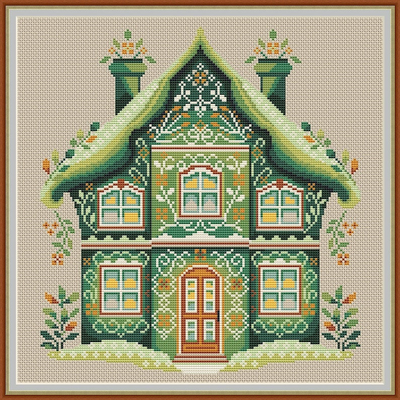 Cross Stitch Set 4 Patterns Sweet Home, Flowers. Red, Blue, Green and ...