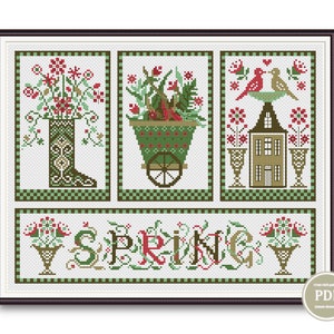 Cross Stitch Pattern Set 4 Seasons Triptych Spring Summer Autumn Winter ...