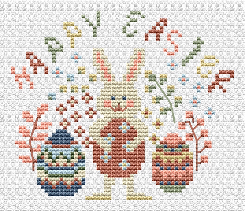 Cross Stitch Pattern Happy Easter Postcard Set Easter Bunny - Etsy