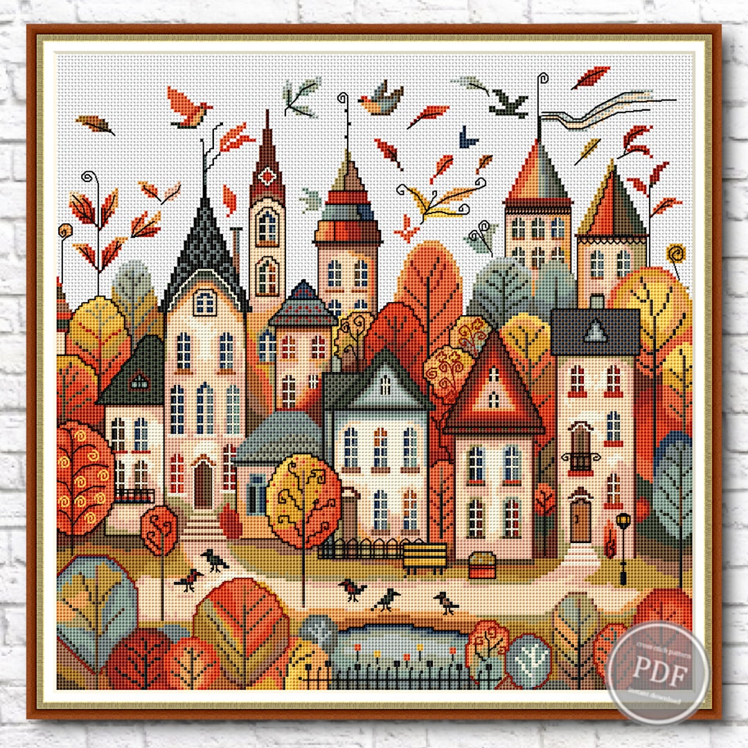 Cross Stitch Pattern Autumn Town, Fairytale Town for Cross Stitch ...