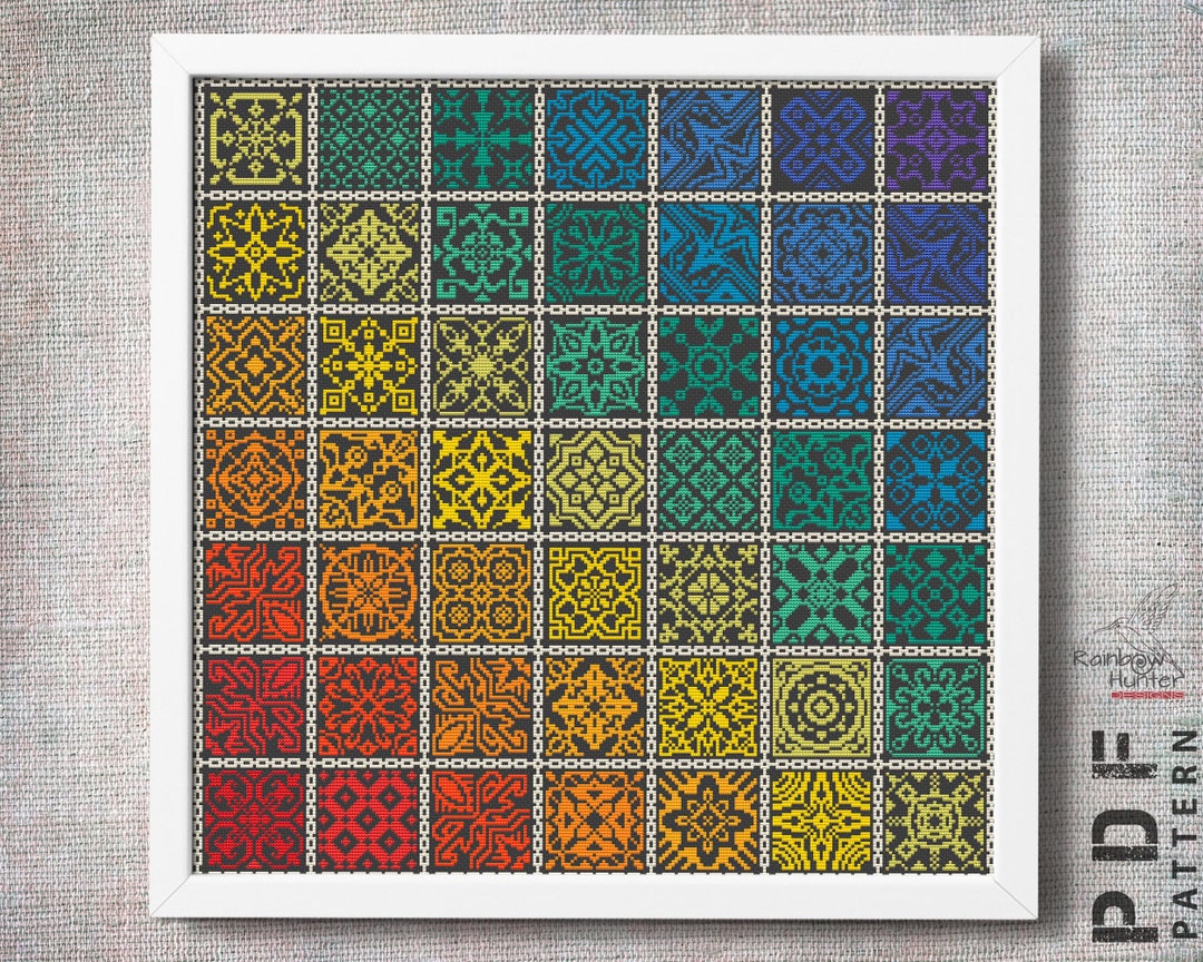 Rainbow Sampler Cross Stitch Pattern Patchwork Cross Stitch Black ...