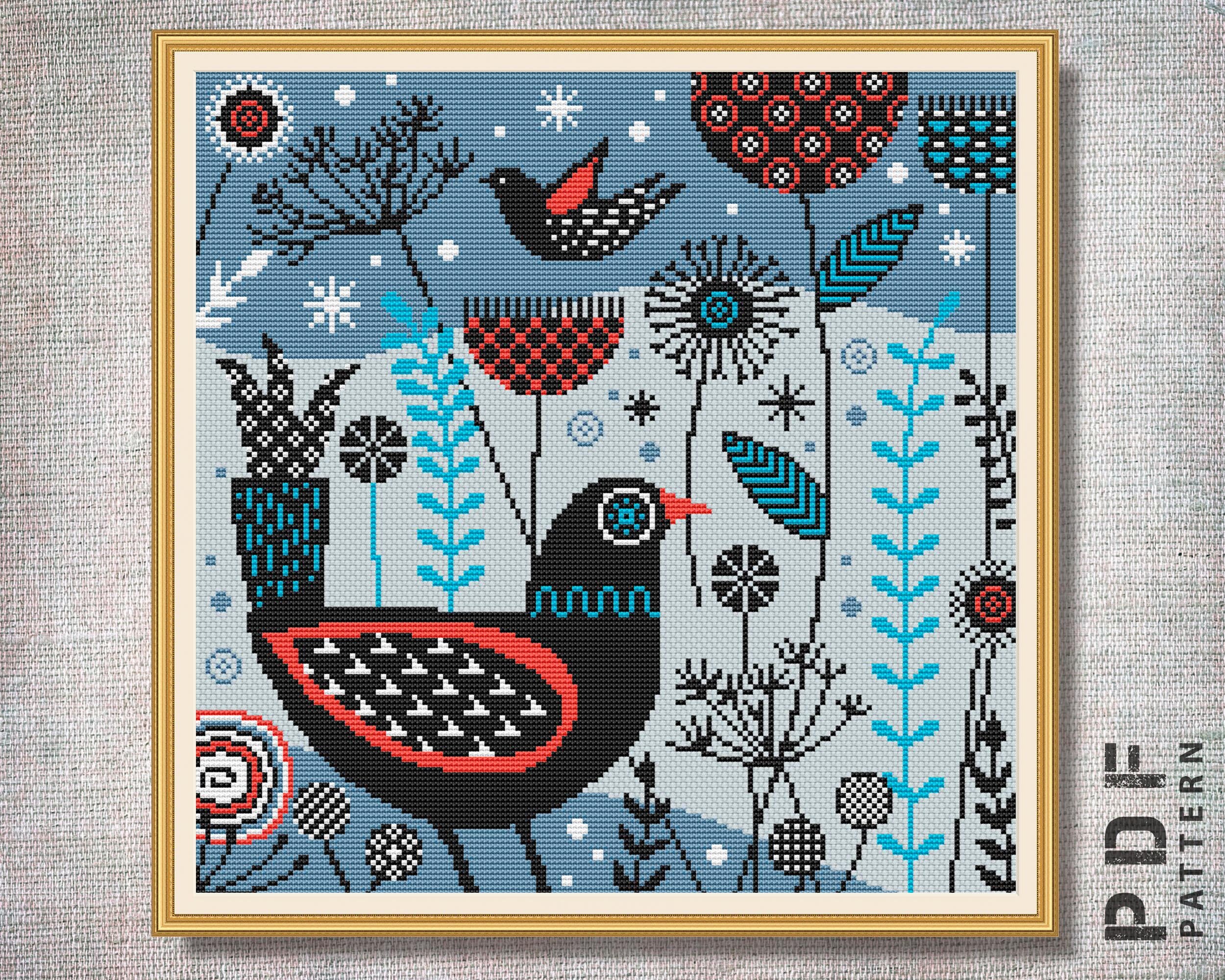 Nordic Style Bird Cross Stitch Pattern PDF Scandinavian Simple ...