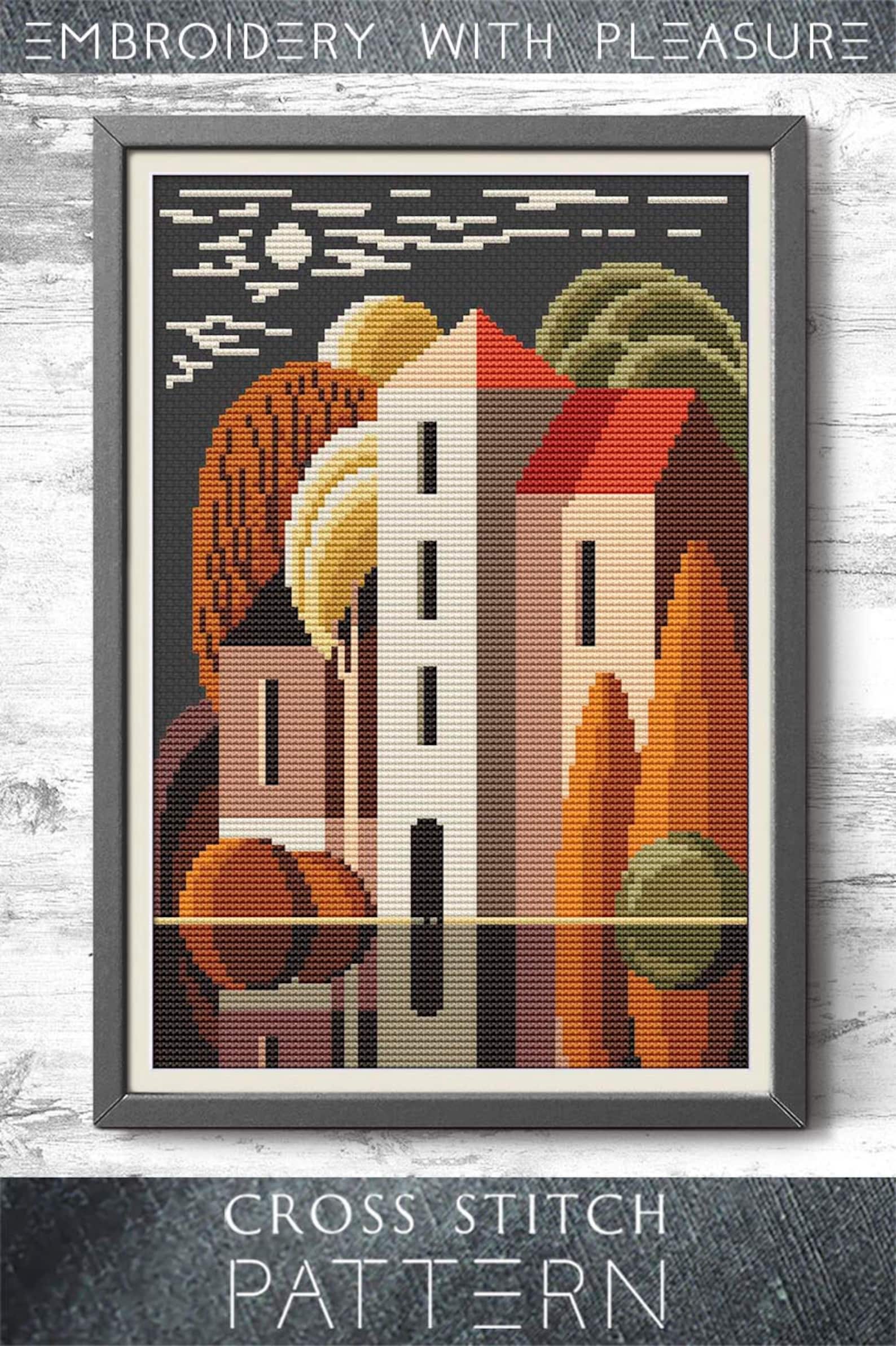 Cross Stitch Minimal Art Set of 4 Houses Cross Stitch Chart - Etsy