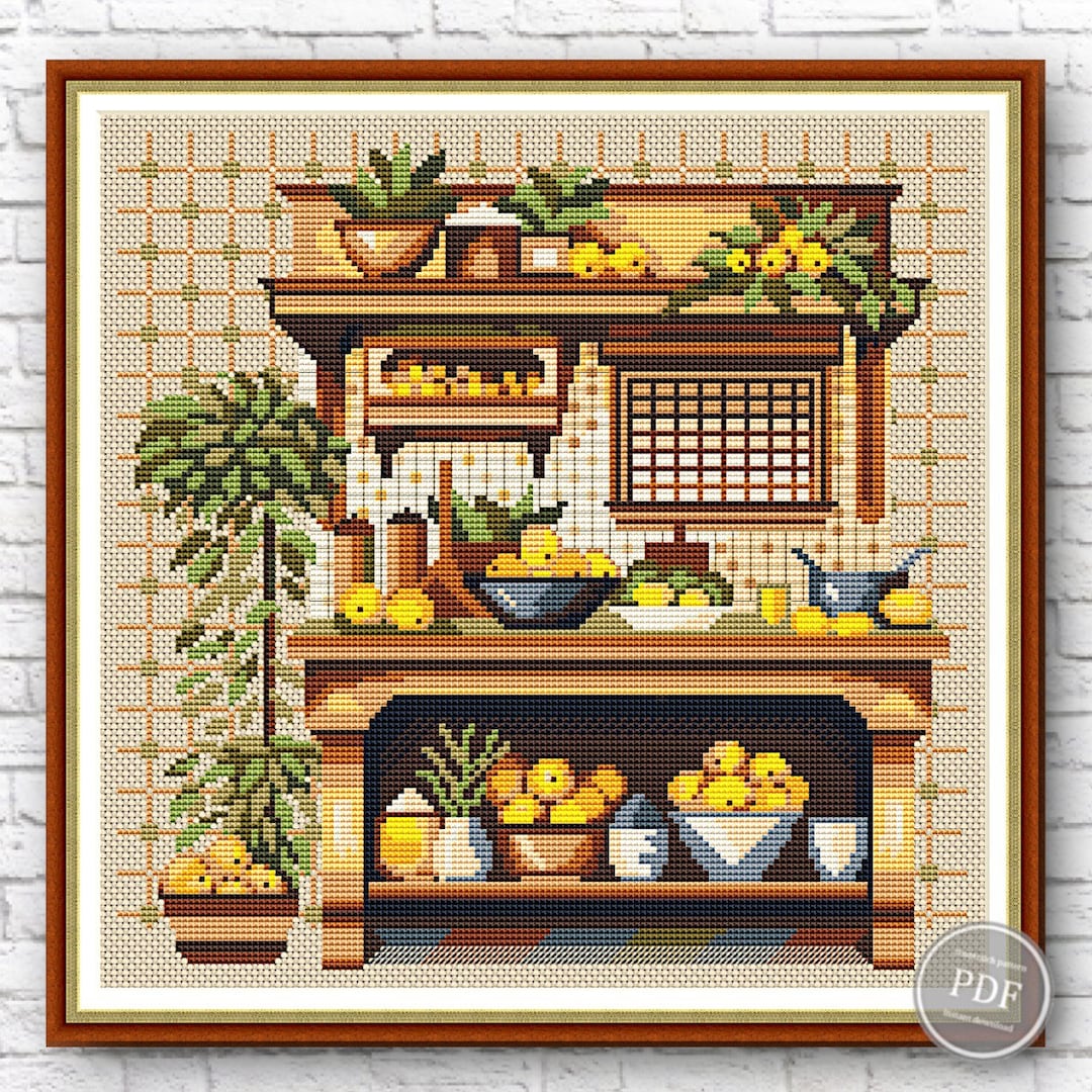 Cross Stitch Pattern Vintage Kitchen, Old Kitchen, Lemon Buffet ...