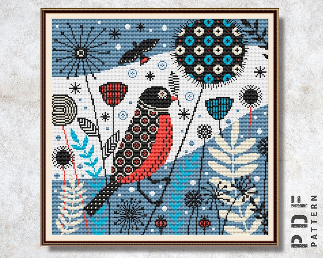 Winter Cross Stitch Pattern PDF Nordic Bird Simple Embroidery ...