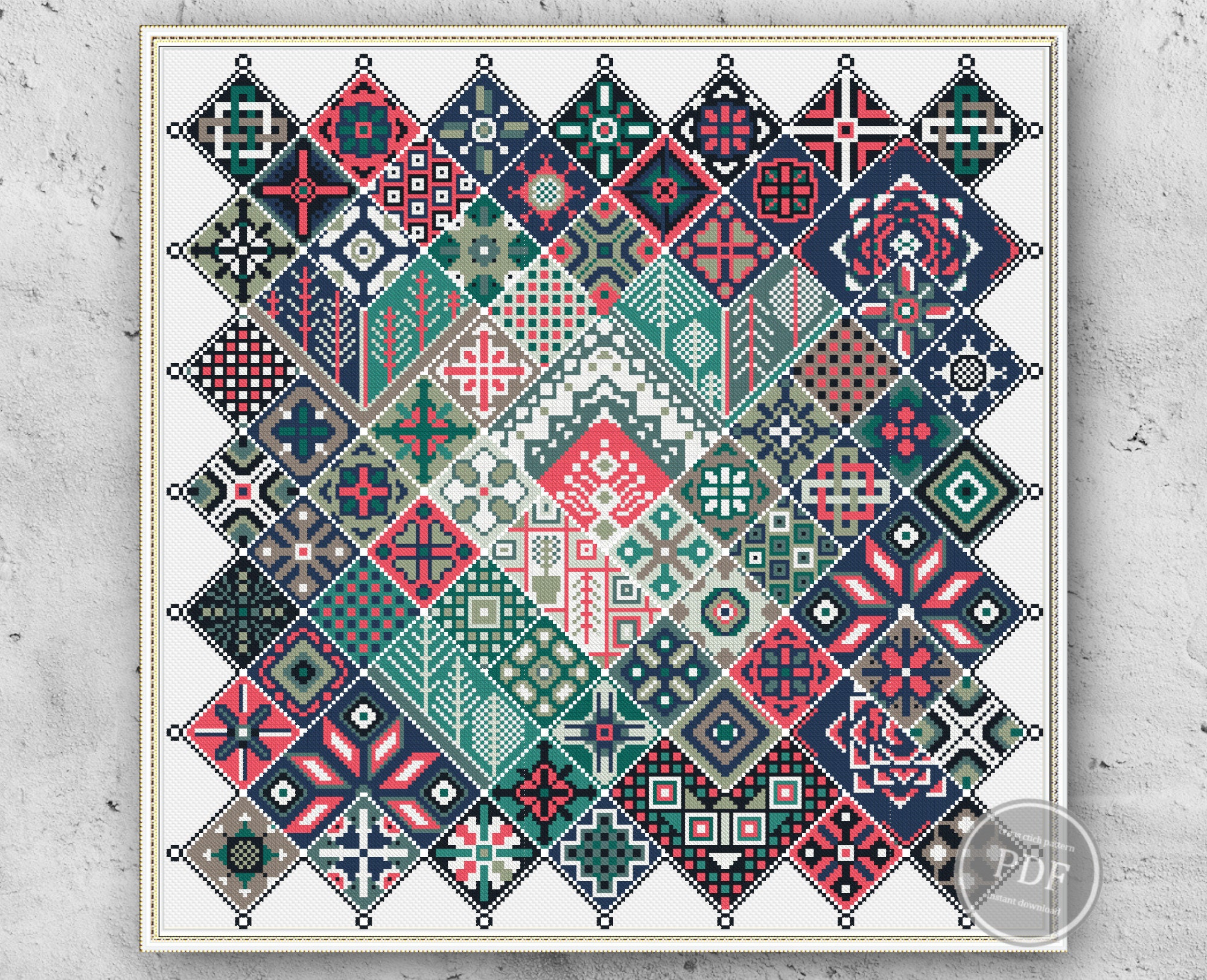 Cross Stitch Pattern Geometric Square Grey-pink Patchwork - Etsy