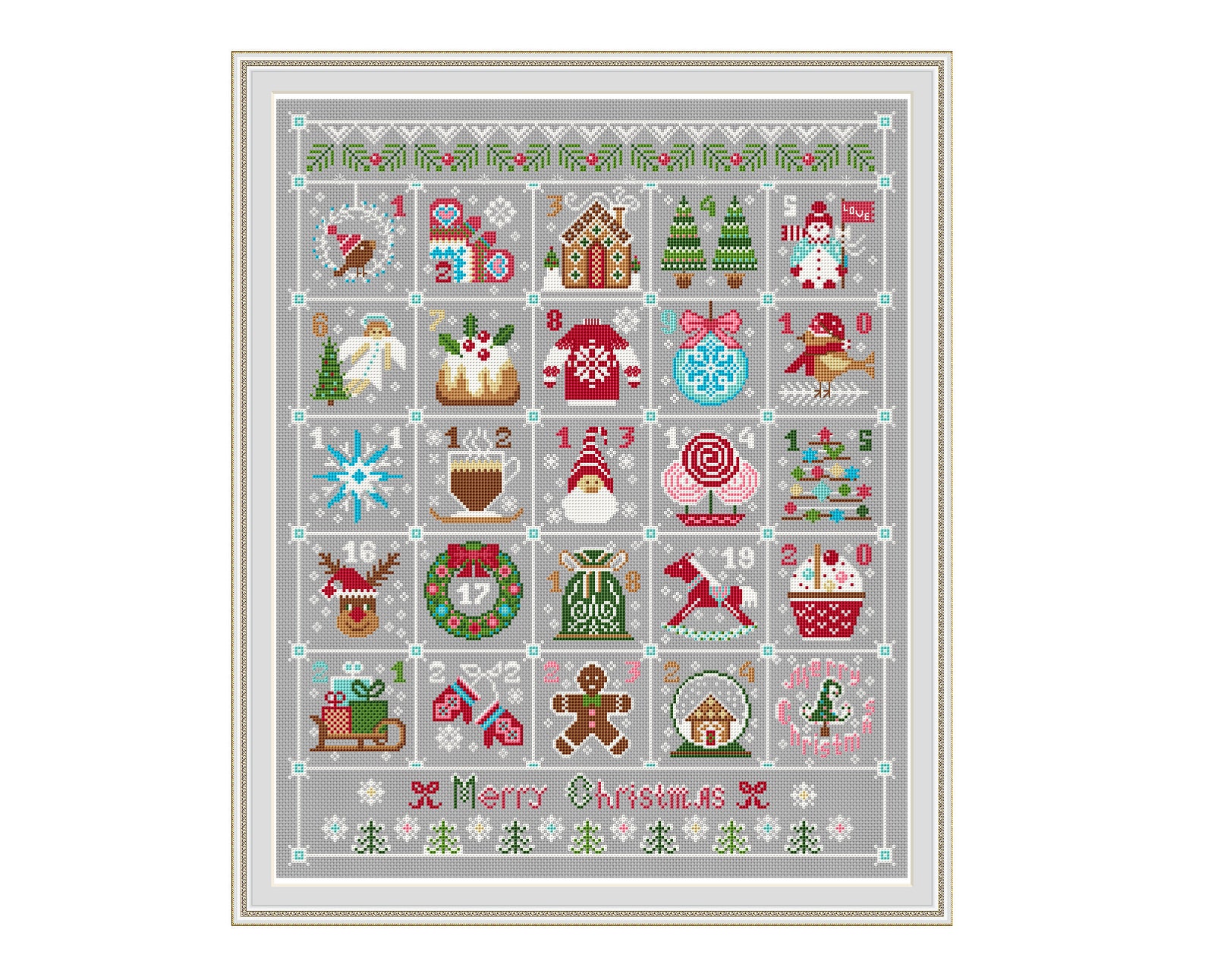 Christmas Advent Calendar Cross Stitch Pattern – Winter Sampler PDF ...