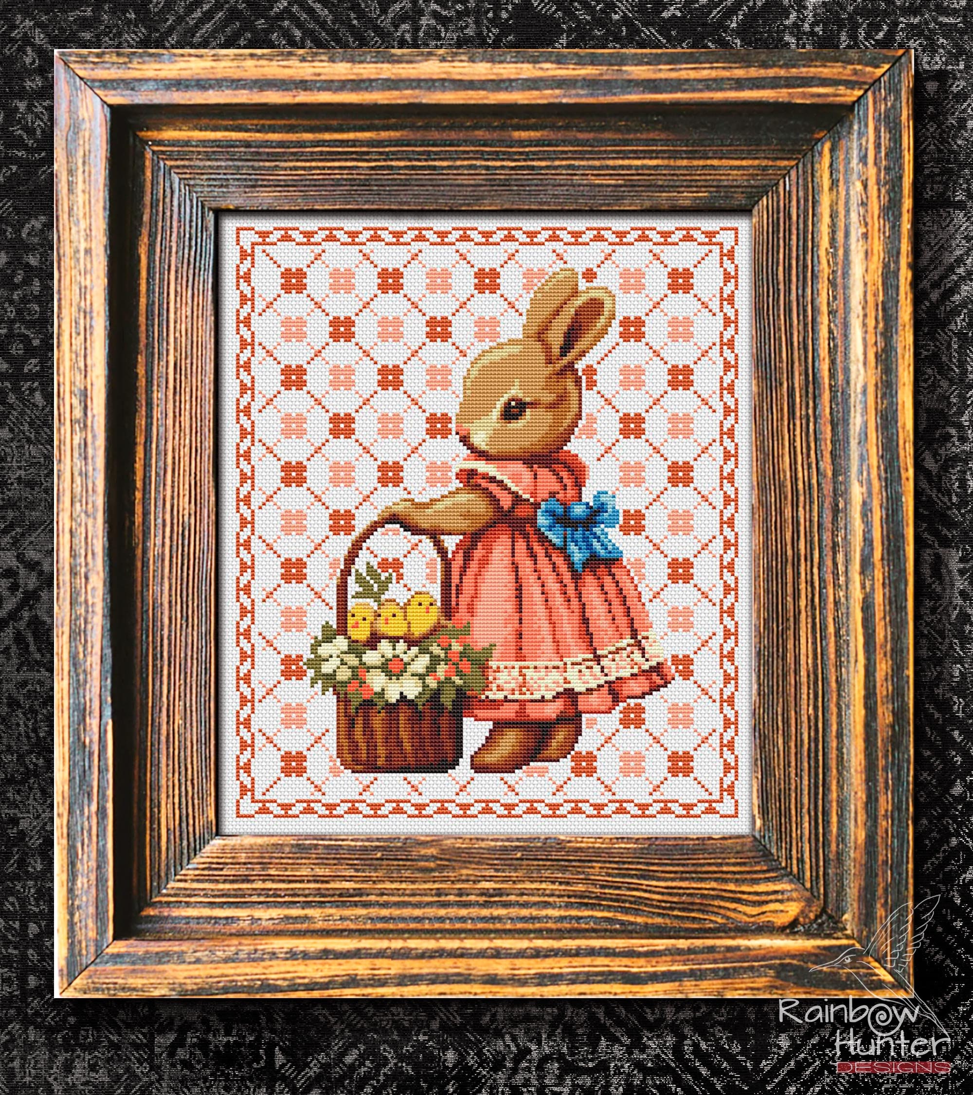 Easter Sampler Cross Stitch Pattern Bunny in Pink Simple Embroidery ...