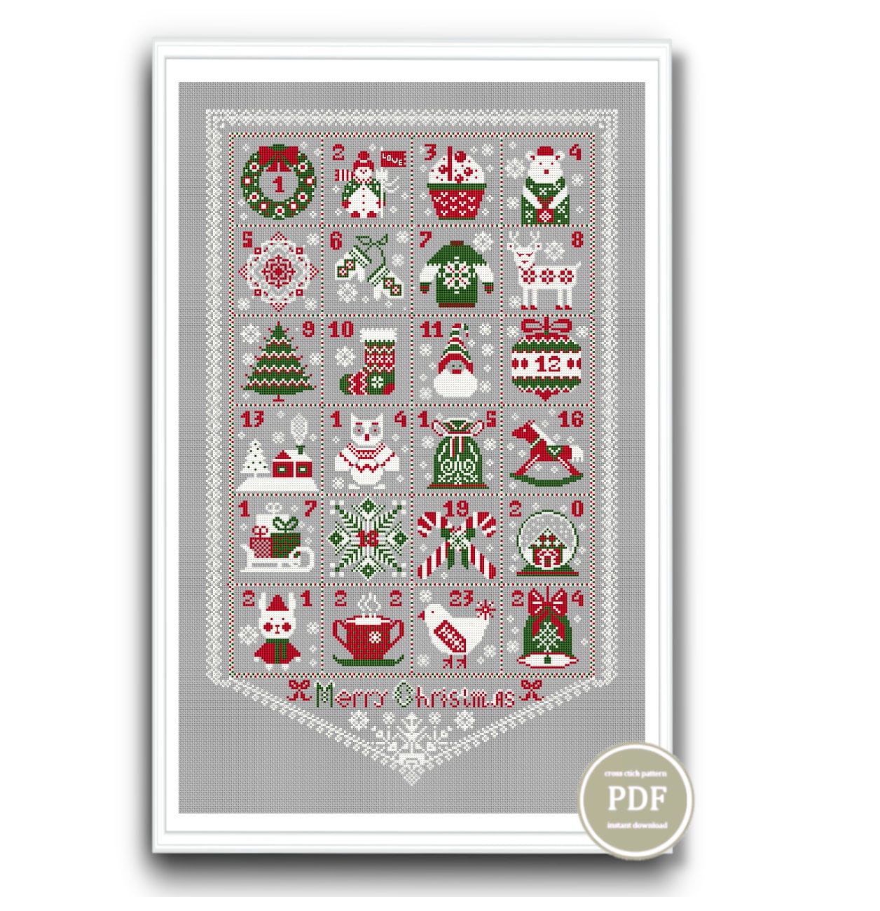 Christmas Advent Calendar Cross Stitch Pattern PDF – Holiday Sampler ...