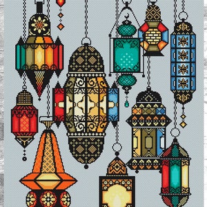 Cross Stitch Moroccan Sampler, Arabian Lanterns Cross Stitch Chart PDF Arabic Decorations Cross ...