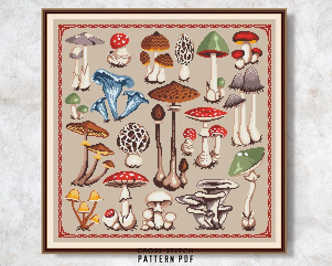 Mushrooms Cross Stitch Pattern PDF Woodland Cross Stitch Fungi Amanita ...