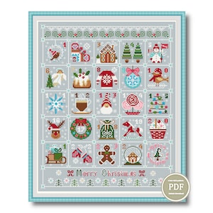 Christmas Advent Calendar Cross Stitch Pattern – Winter Sampler PDF, Merry Christmas Countdown ...