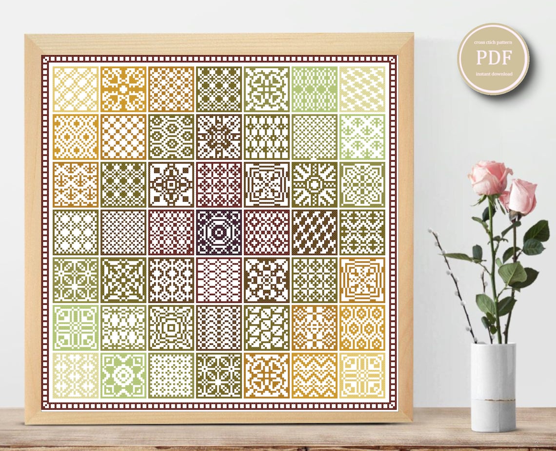 Patchwork Cross Stitch Pattern Sampler Cross Stitch Quaker - Etsy