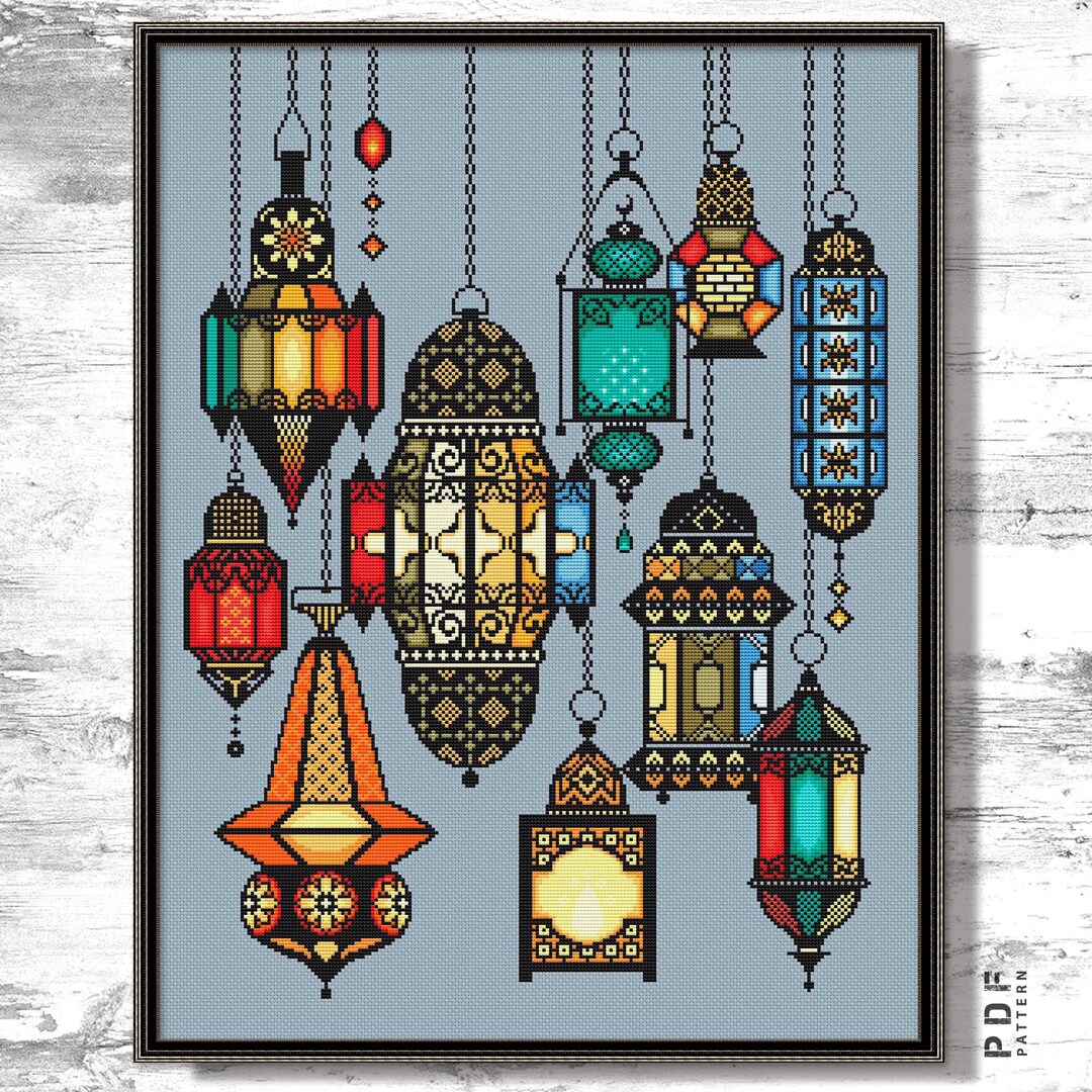 Cross Stitch Moroccan Sampler, Arabian Lanterns Cross Stitch Chart PDF ...