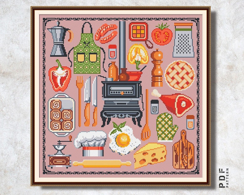 Kitchen Sampler Cross Stitch Cozy Cross Stitch Chart Food Cross Stitch ...