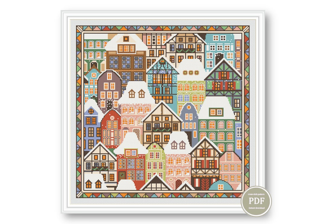 Patchwork Cross Stitch Pattern Dutch City Simple Embroidery Modern ...