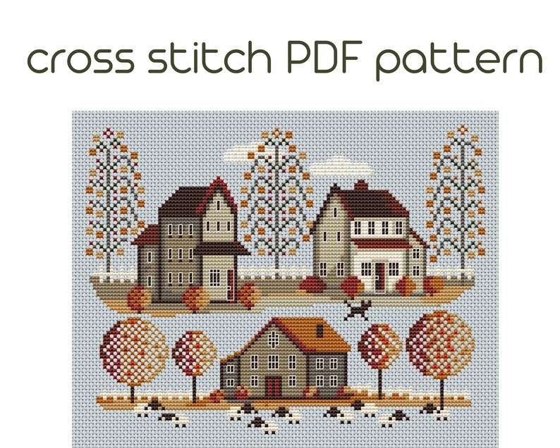 Cross Stitch Pattern Sampler Autumn Village Embroidery Cross - Etsy