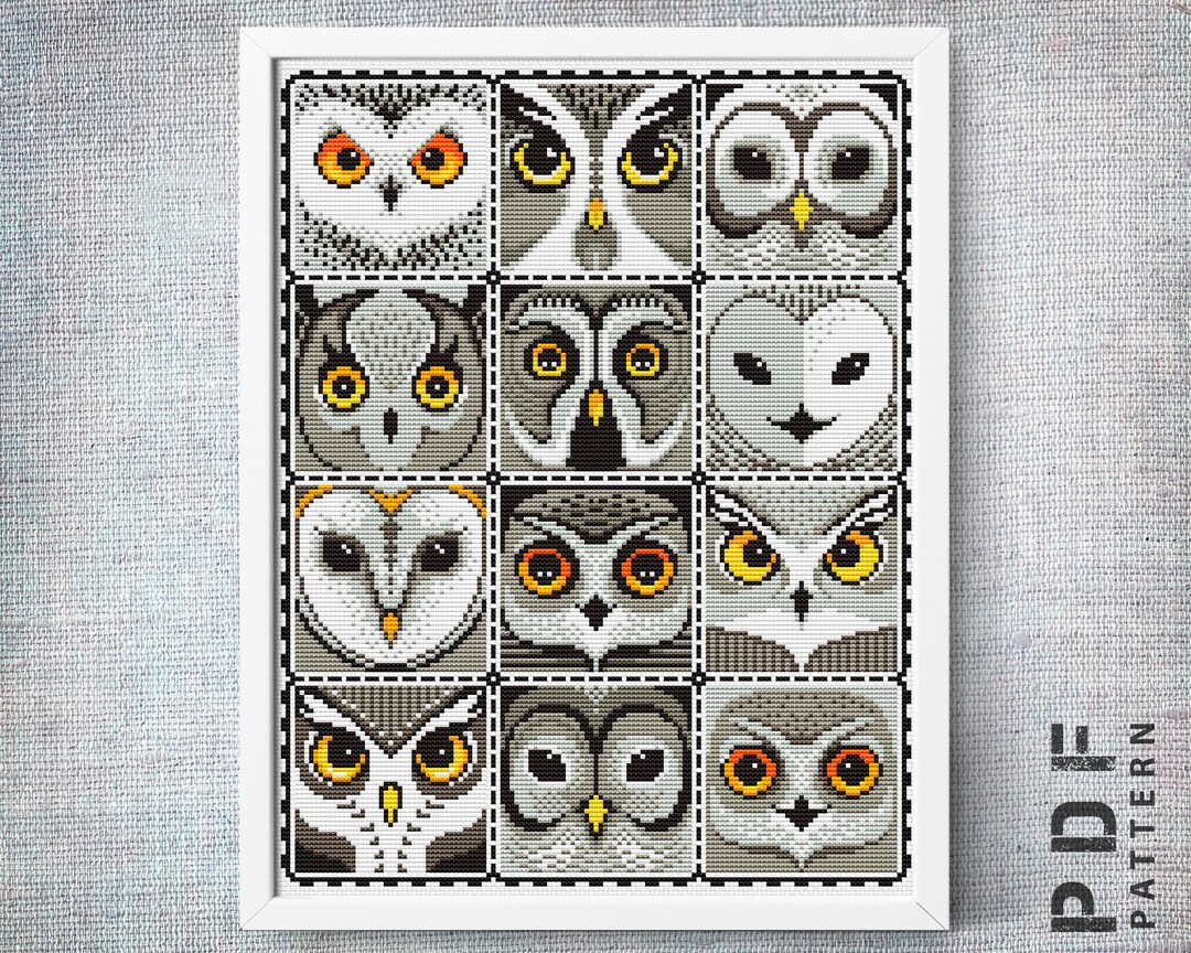 Patchwork Owls Cross Stitch Sampler Xstitch Geometric Owls Cross Stitch ...
