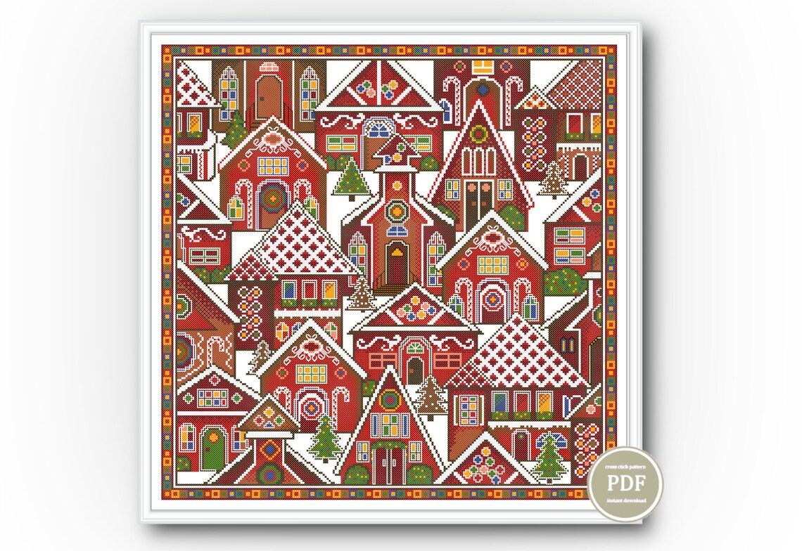 Cross Stitch Pattern Patchwork Christmas Town Simple Embroidery Modern ...