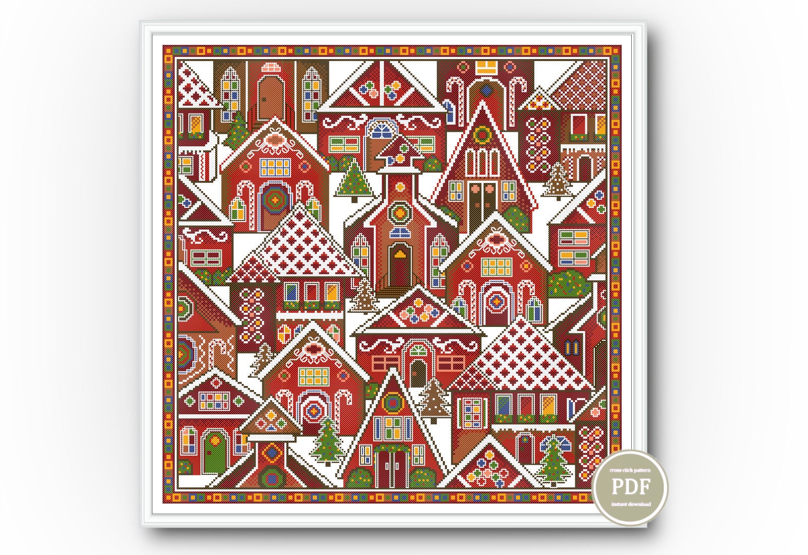 Cross Stitch Pattern Patchwork Christmas Town Simple Embroidery Modern ...