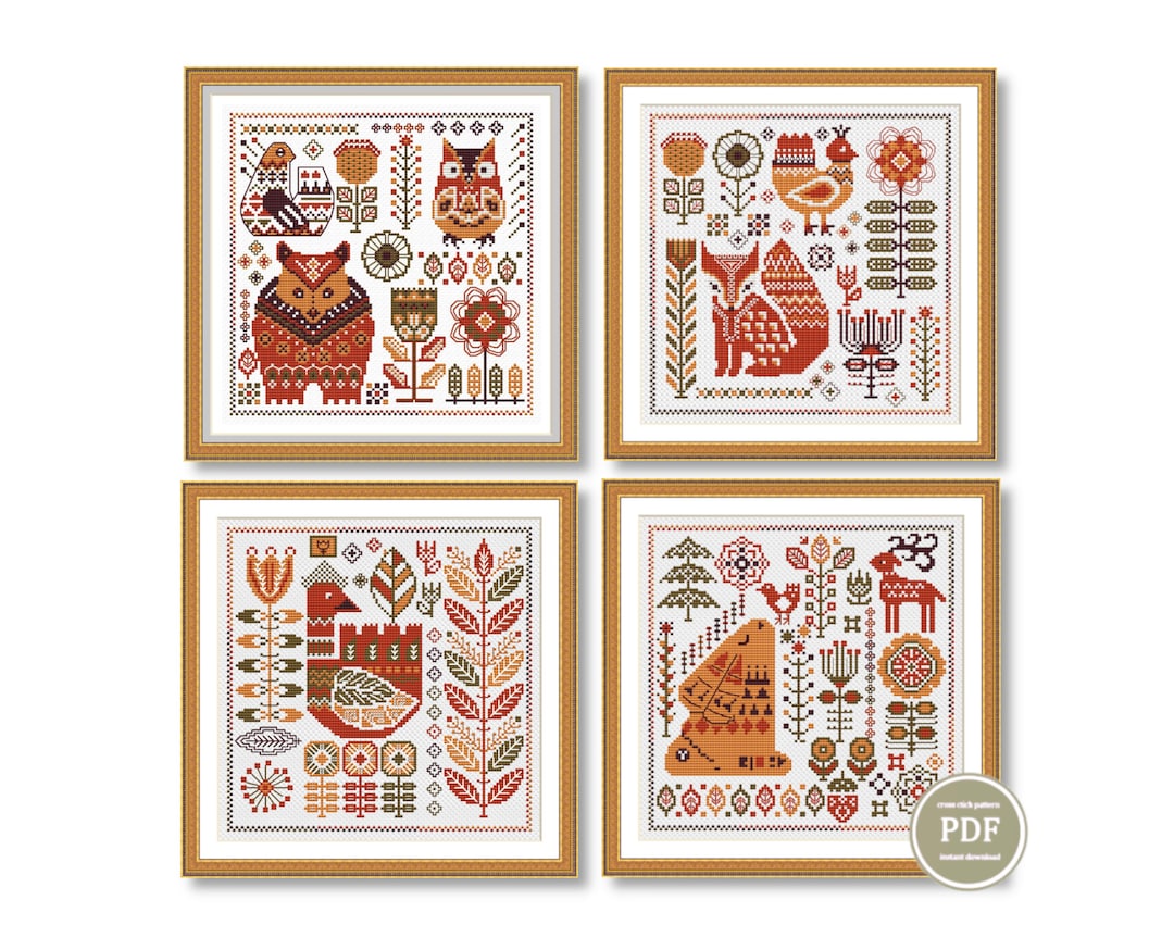 Scandinavian Cross Stitch Pattern Set of 4 Pattern, Scandinavian X ...