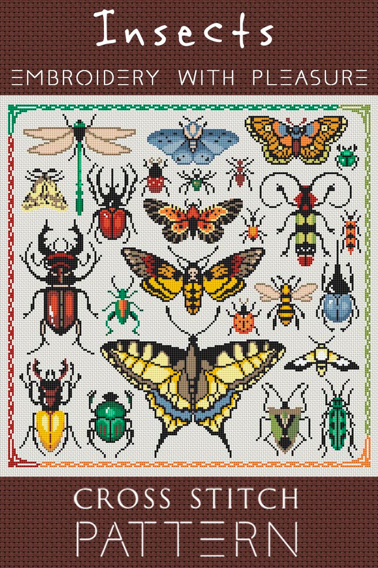 Nature Cross Stitch Pattern Set, Frogs Cross Stitch, Insects Cross ...