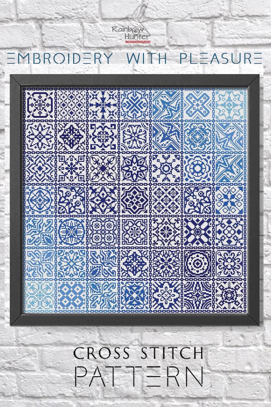 Patchwork Blue Cross Stitch Pattern Iridescent Sampler Blue - Etsy