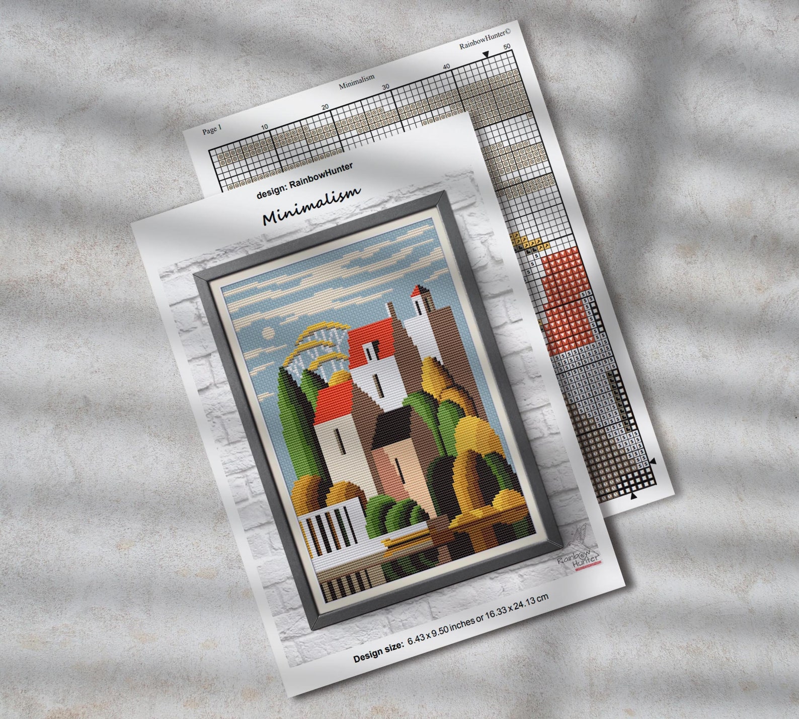 Cross Stitch Pattern Minimalistic Style Cross Stitch Chart Houses Cross ...
