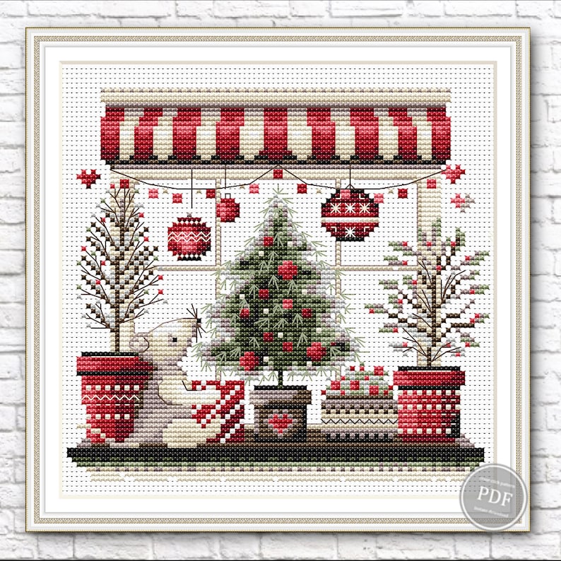 Christmas Mouse Cross Stitch PDF Pattern, Winter Shop Window, Christmas ...