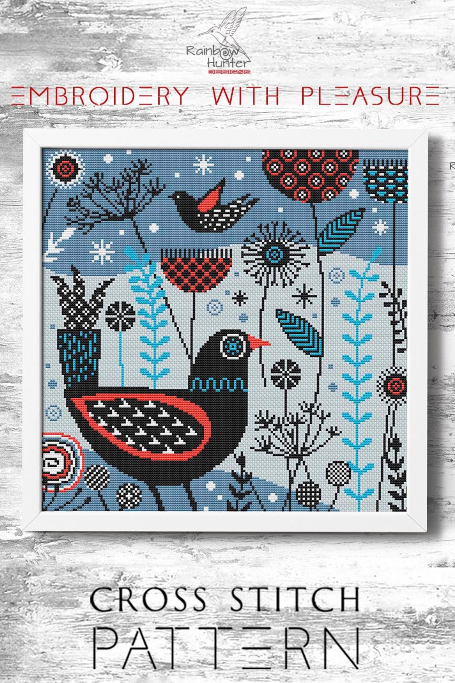 Nordic Style Bird Cross Stitch Pattern PDF Scandinavian Simple ...