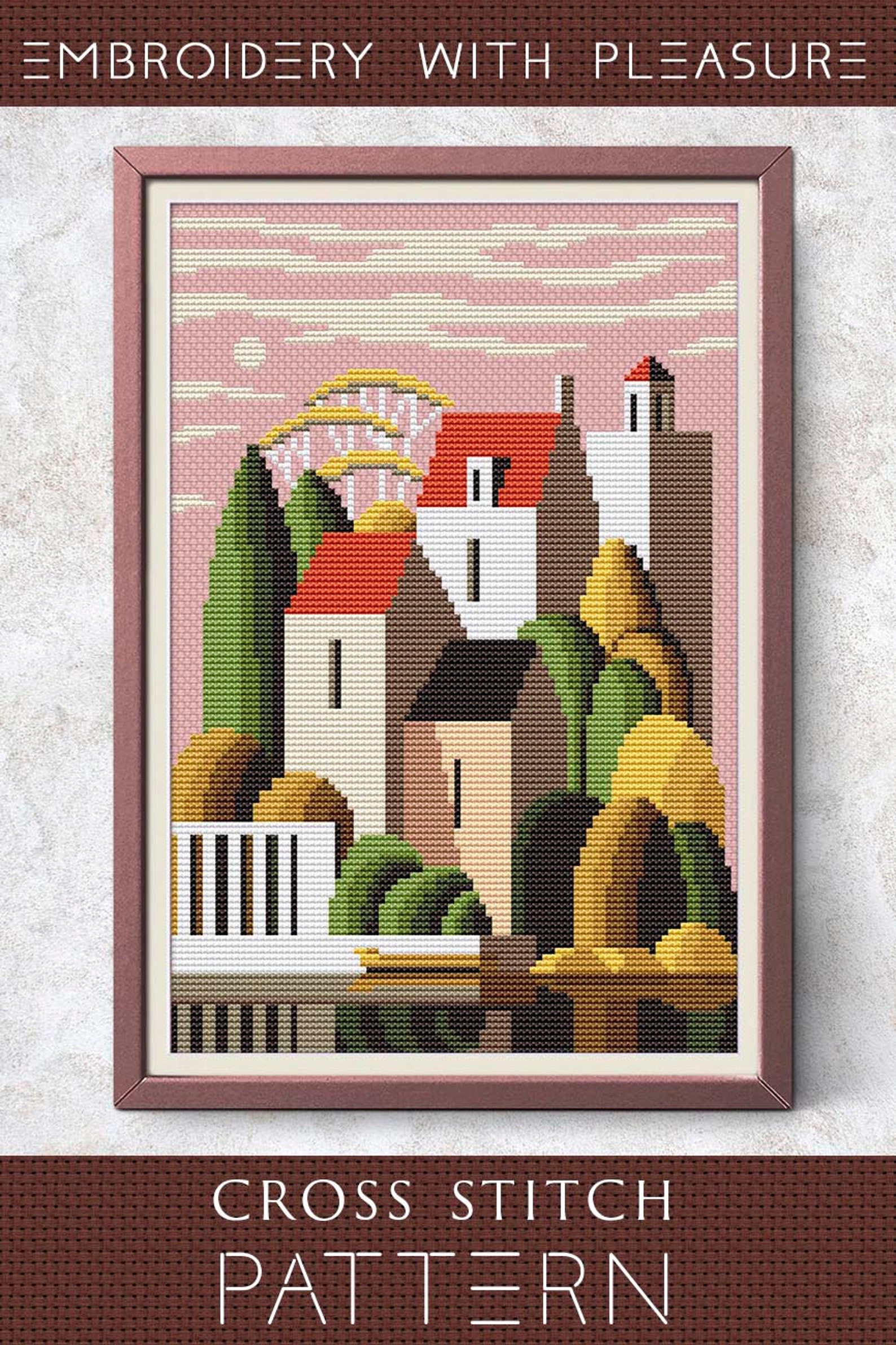 Cross Stitch Pattern Minimalistic Style Cross Stitch Chart Houses Cross ...