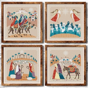 Holy Nativity Cross Stitch Pattern PDF Set of 4 Christmas Ornament Easy ...