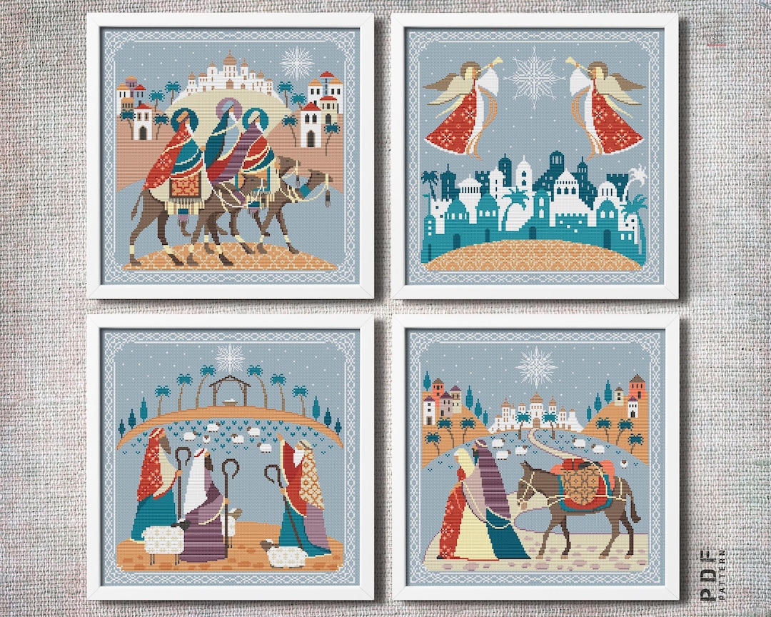 Holy Nativity Cross Stitch Pattern PDF Set of 4 Christmas Ornament Easy ...