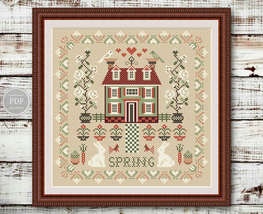 Spring House Garden Cross Stitch PDF • Cottage Sampler Pattern ...