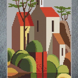 Cross Stitch Minimal Art Set of 4 Houses Cross Stitch Chart Primitive ...